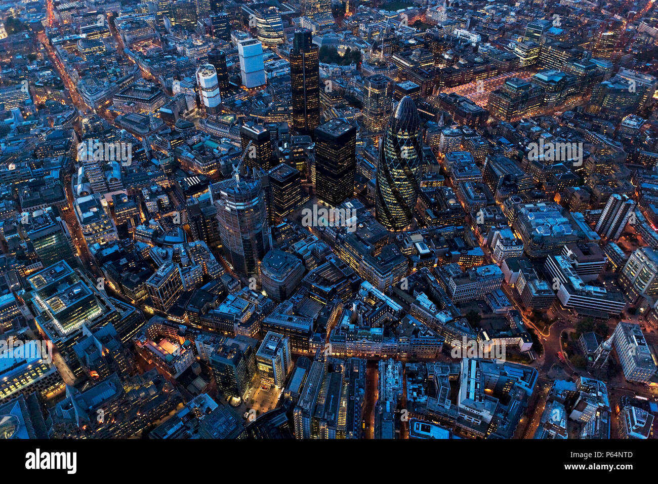 Aerial view of City of London at Night, UK Stock Photo - Alamy