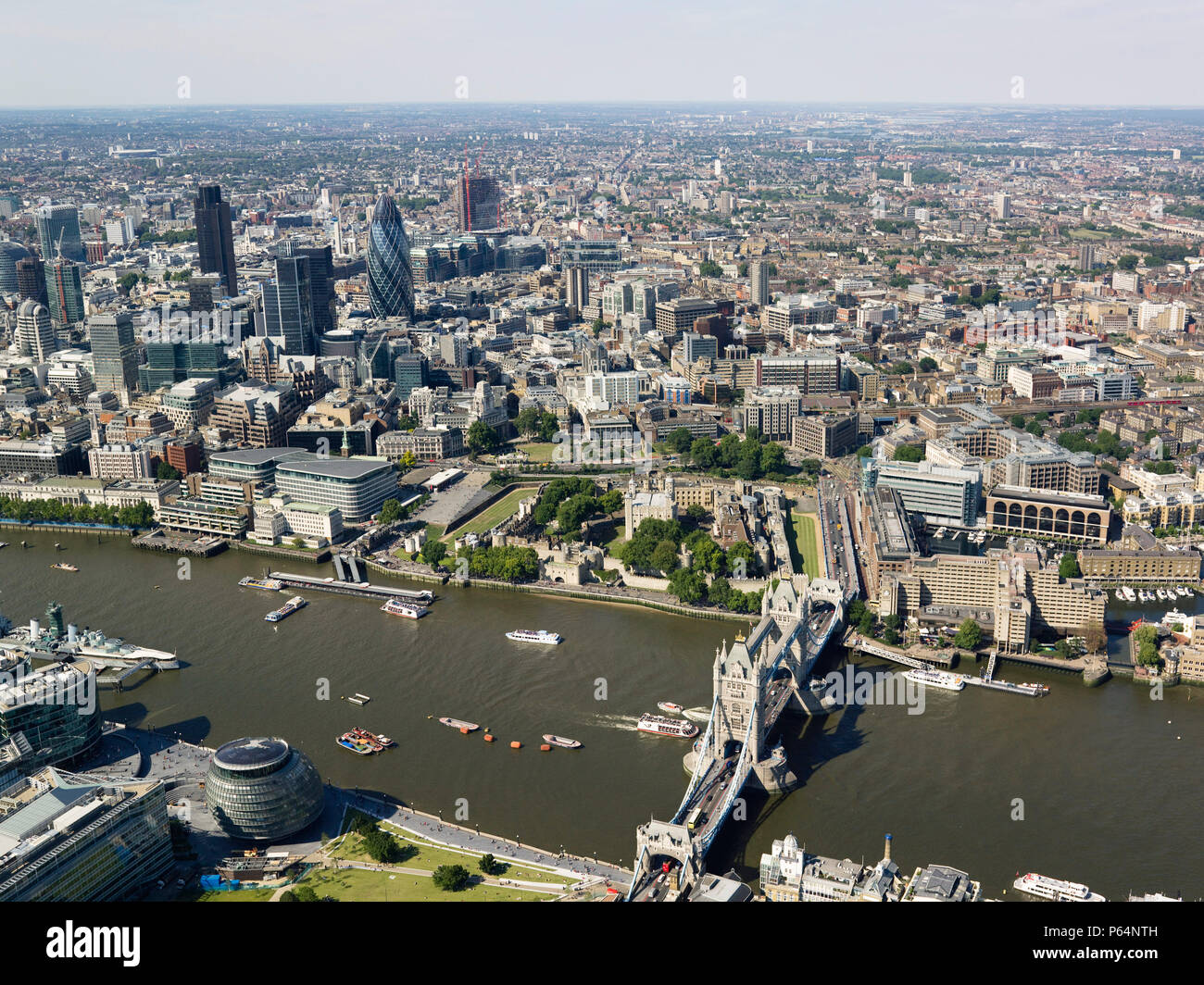 Aerial view of Tower Bridge & City of London, London, UK Stock Photo ...