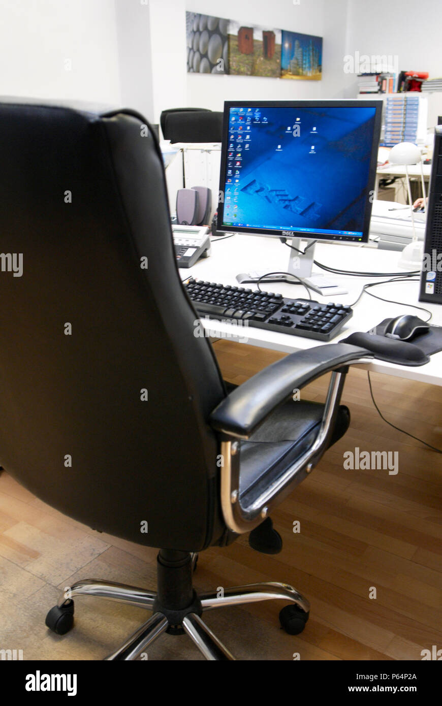 Desk with computer Stock Photo - Alamy