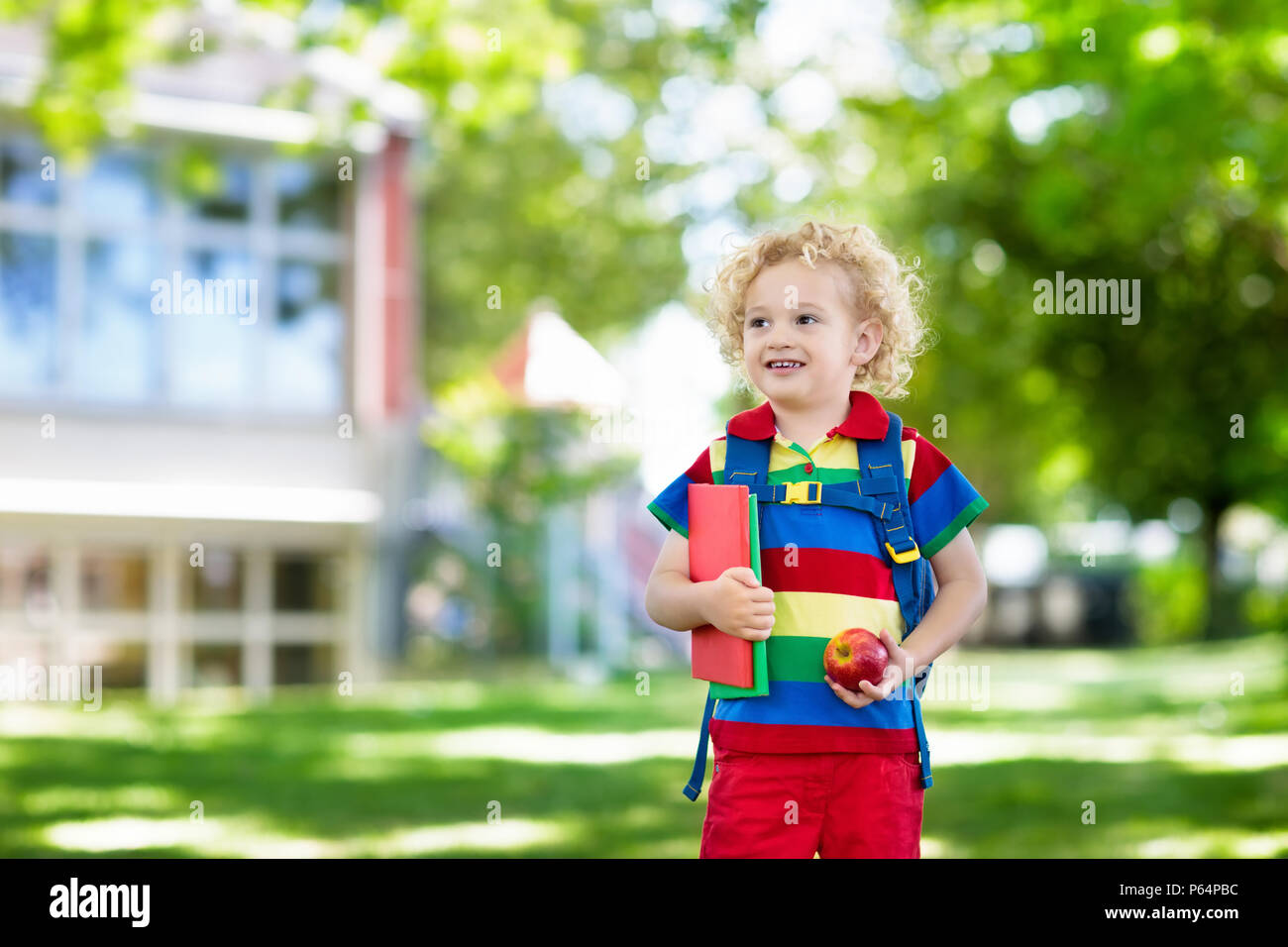 Child going back to school. Start of new school year after summer ...