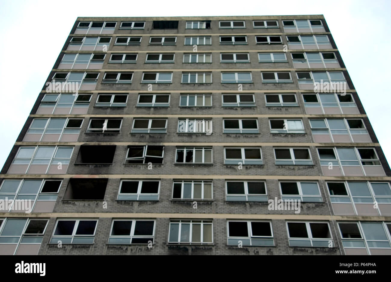 Derelict high-rise council tower block damaged by fire, Manchester ...