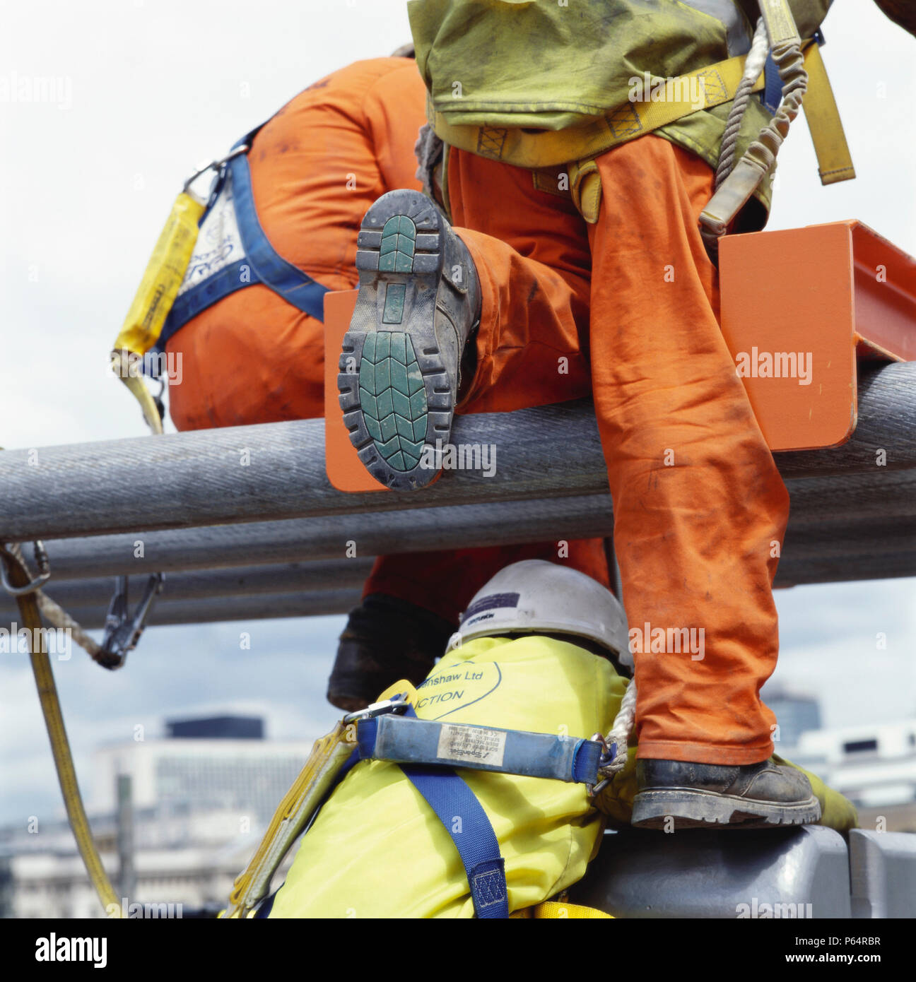 Construction engineers working on the Millennium Bridge, London, UK ...