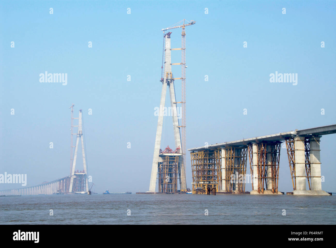 Pylons and approaches to Sutong Bridge that will span across the ...