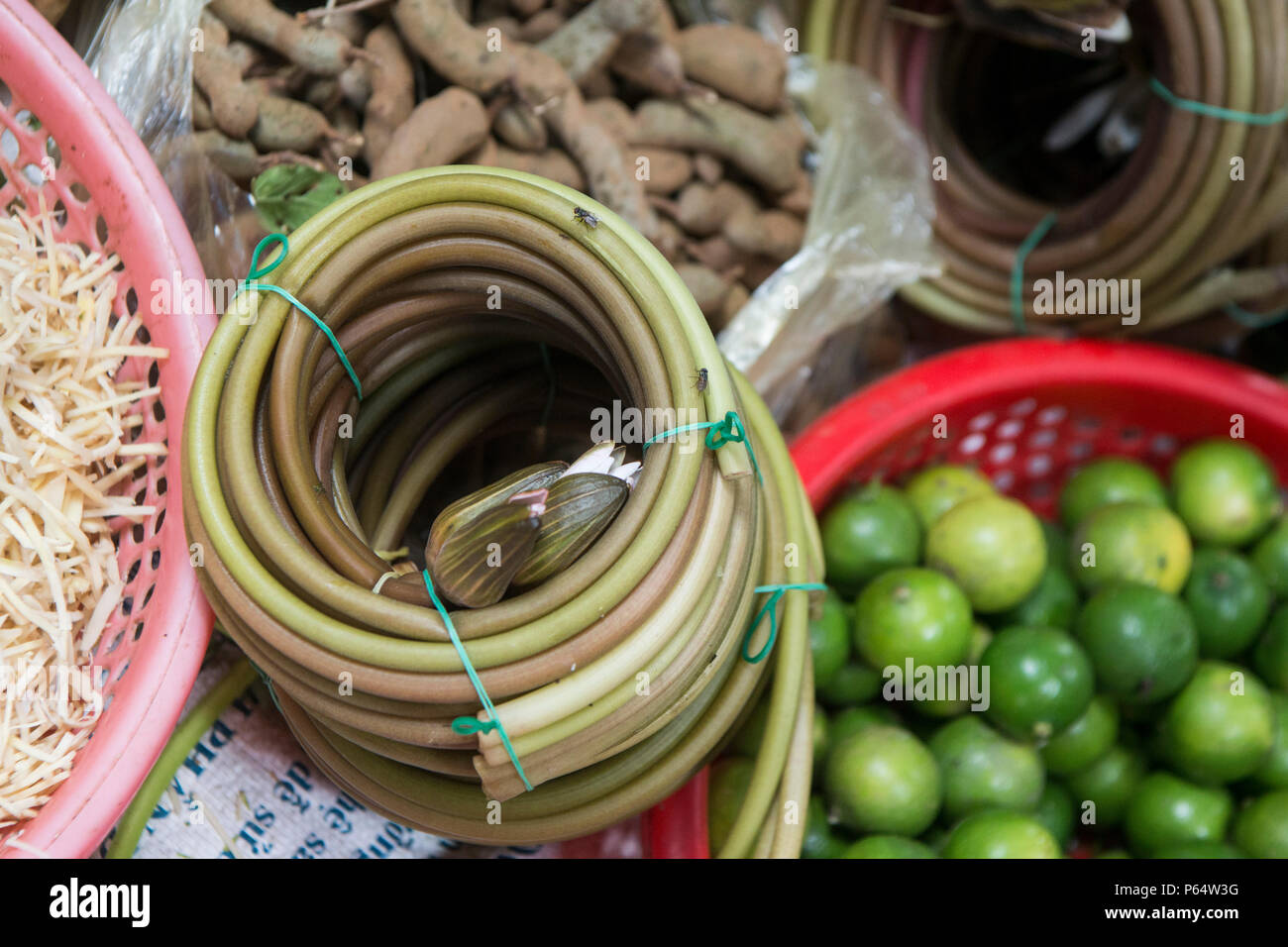 lotus flowers at the Vegetable and food market at the Kandal market or ...