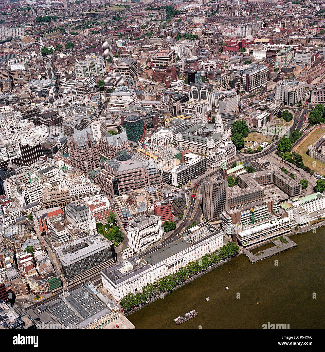 Aerial view of River Thames and Tower Hill area. London, United Kingdom ...
