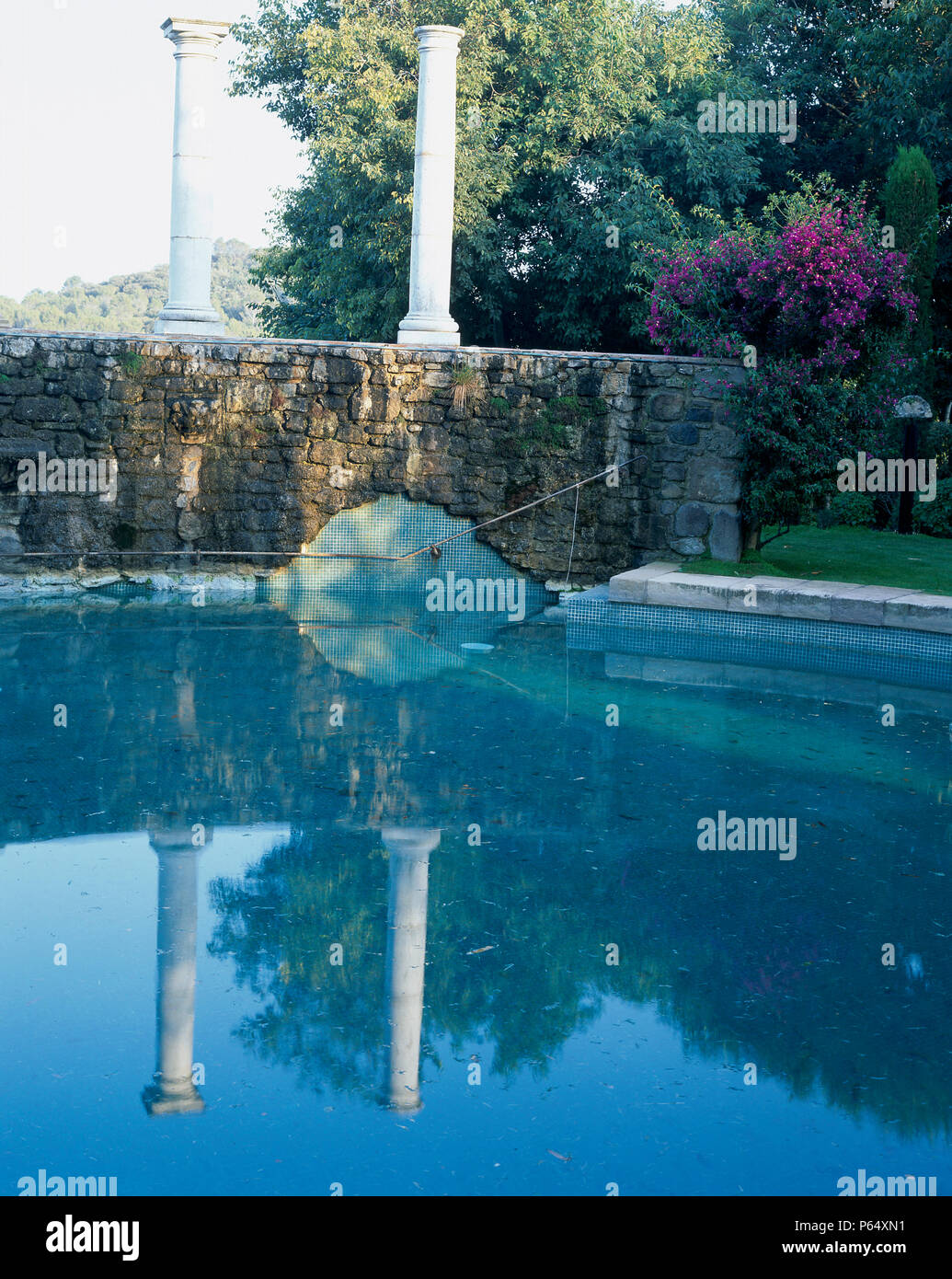 A reflection of two pillars in a swimming pool Stock Photo - Alamy