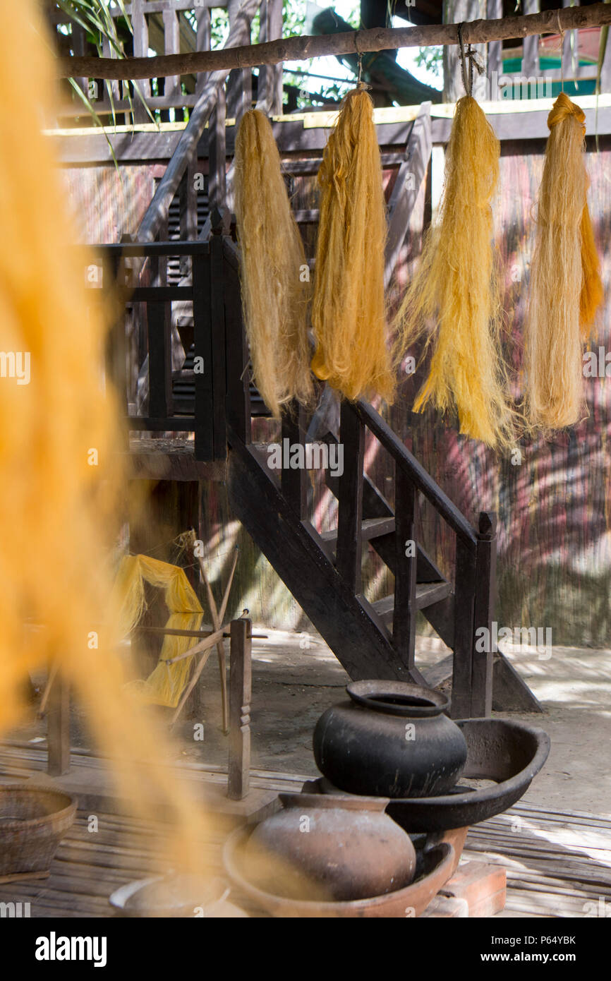 a silk production at the silk Island or Koh Dach near the city of Phnom ...