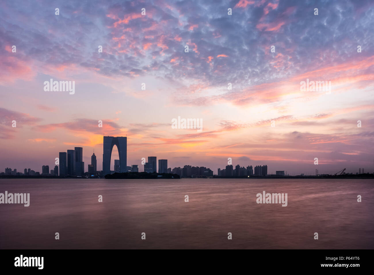 The River Sunset at The Gate of the Orient in Suzhou, China Stock Photo ...