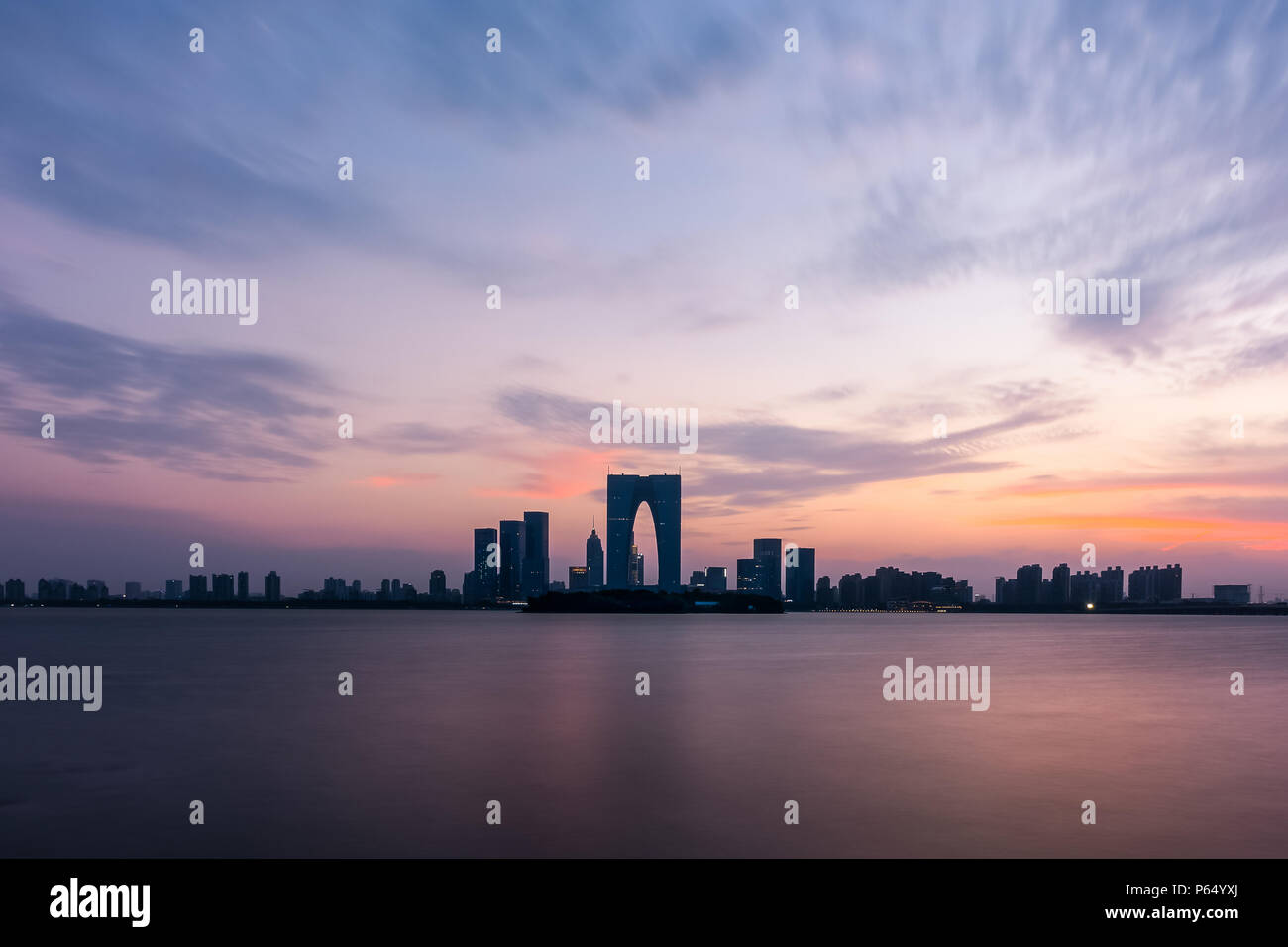 The River Sunset at The Gate of the Orient in Suzhou, China Stock Photo ...