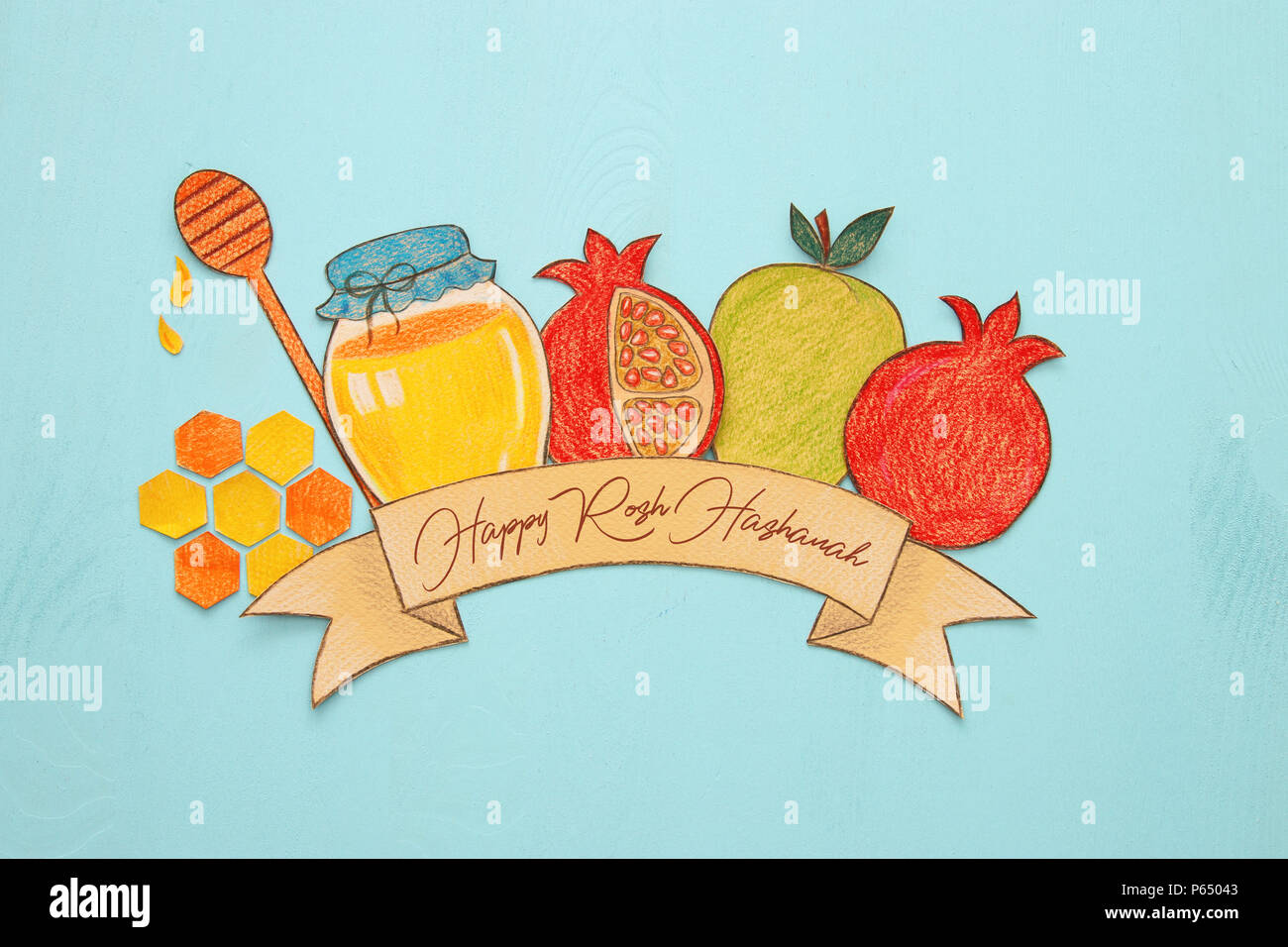 Rosh hashanah (jewish New Year holiday) concept. Traditional symbols ...