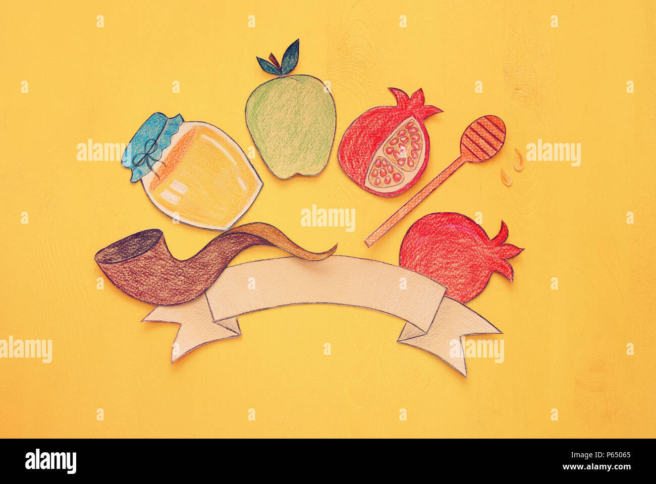 Rosh hashanah (jewish New Year holiday) concept. Traditional symbols ...