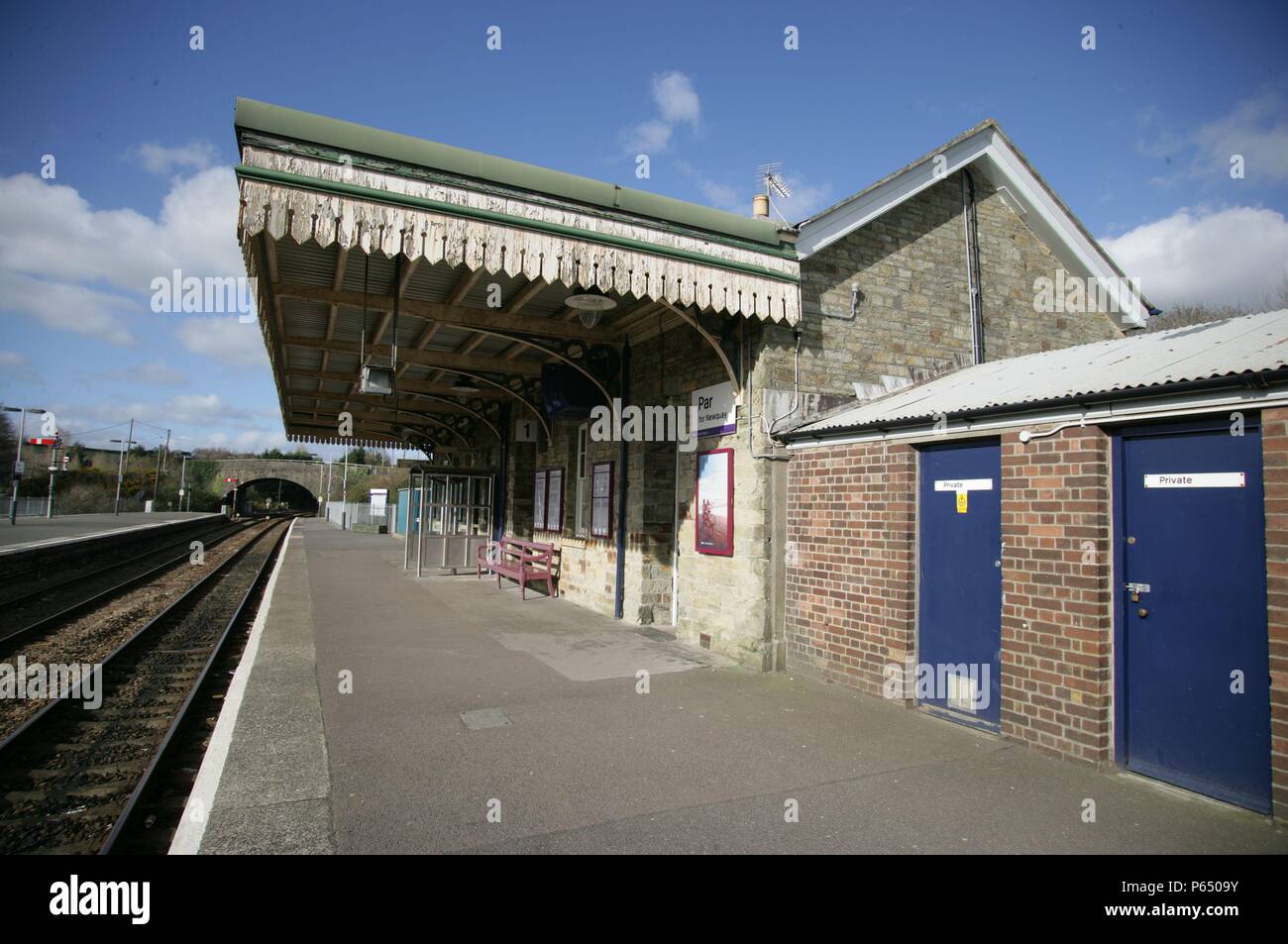 Platform 1 and the station building and canopy at Par station, Cornwall ...