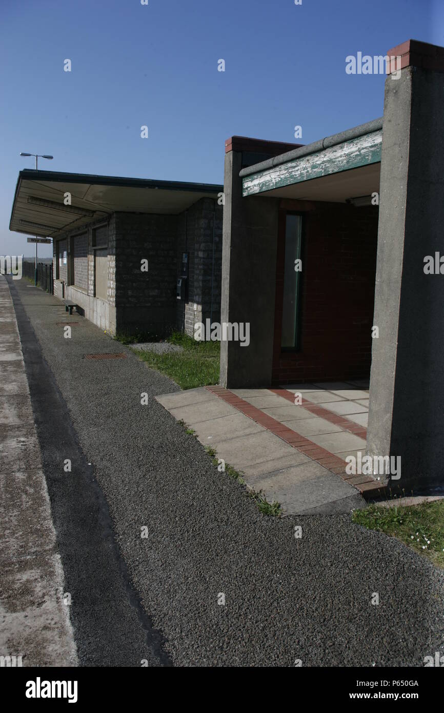 Waiting shelter and disused station building at Rhosneigr, Anglesey ...