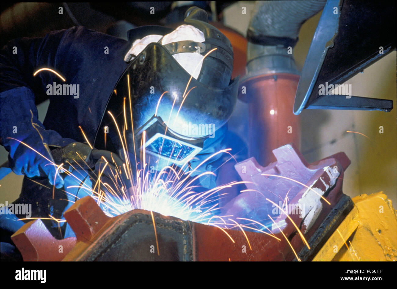 Welding of a railway bogie under construction in a welding manipulator ...
