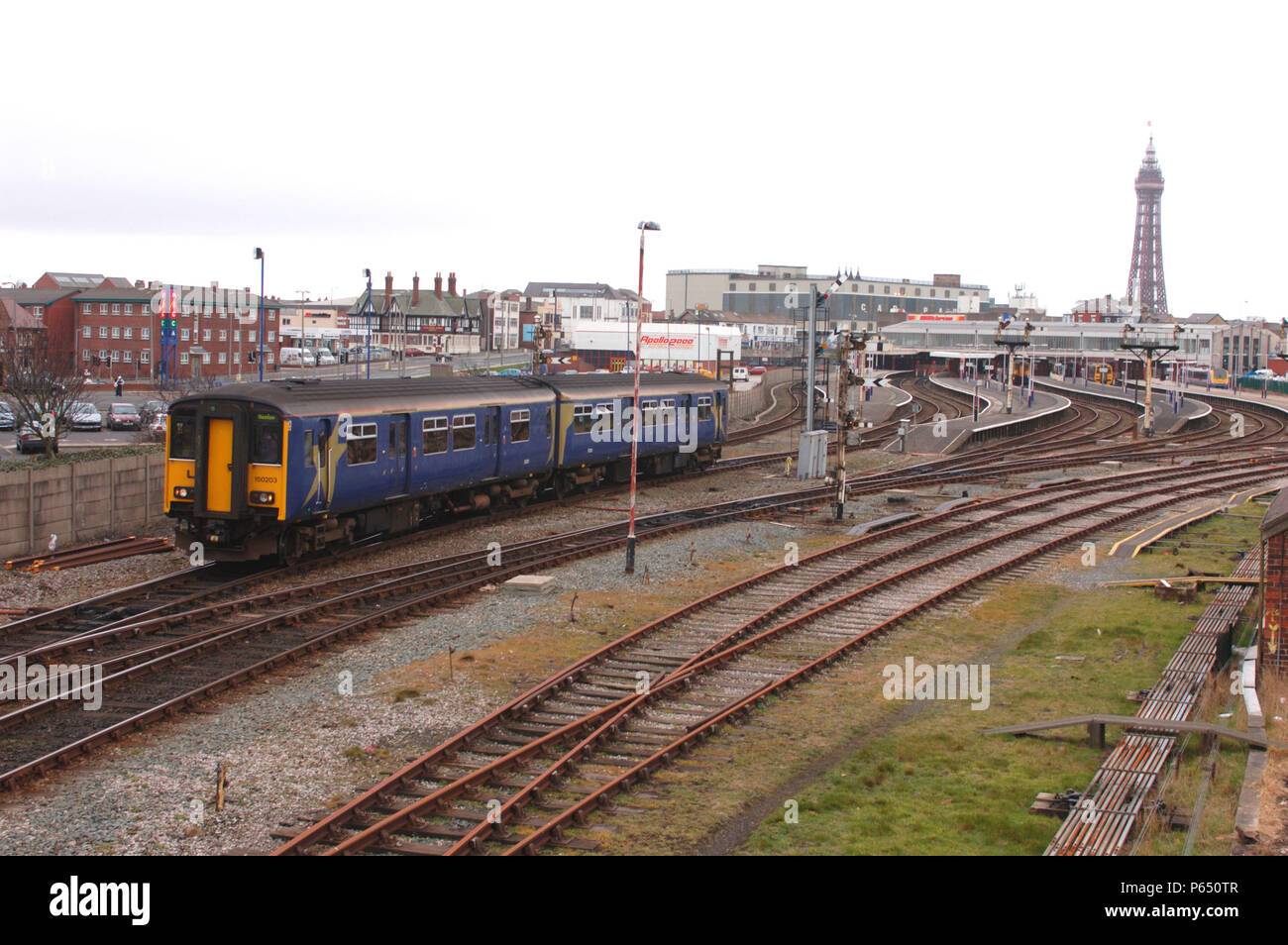 A Class 150/2 Sprinter DMU trainset leaves from Blackpool North with a ...