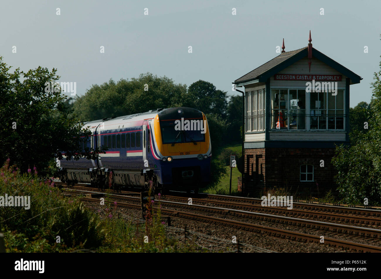 A First Northwestern class 175 DMU passes Beeston Castle and Tarporley ...