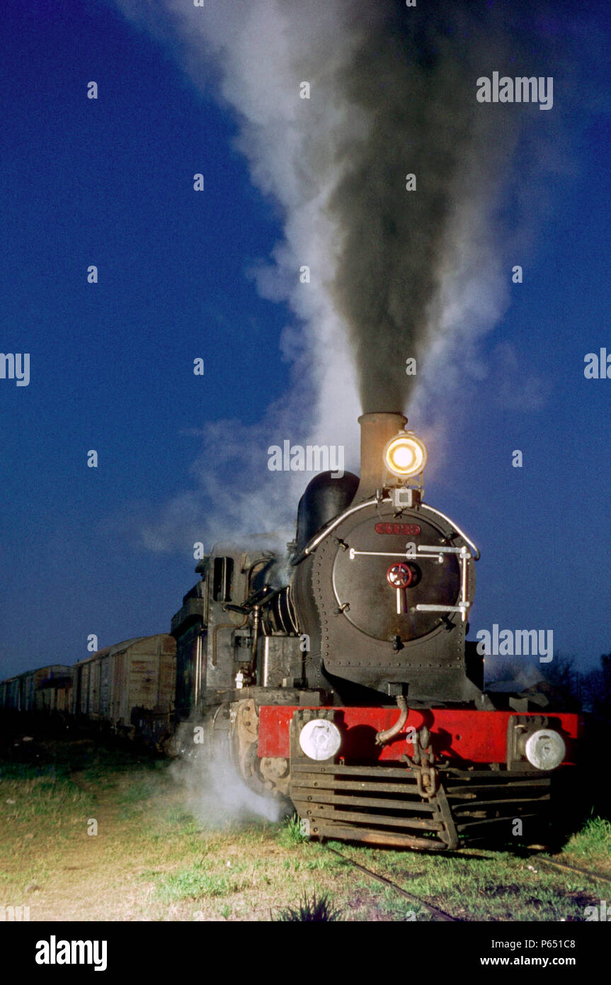 A night freight departs from Olavarria behind an Argentinian Railway's ...