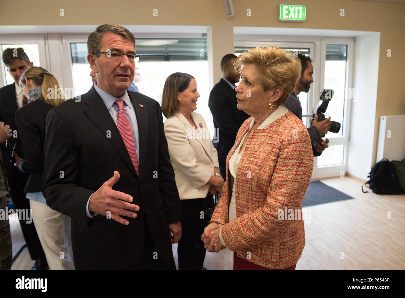 Defense Secretary Ash Carter and Ellyn Dunford talk before the EUCOM ...
