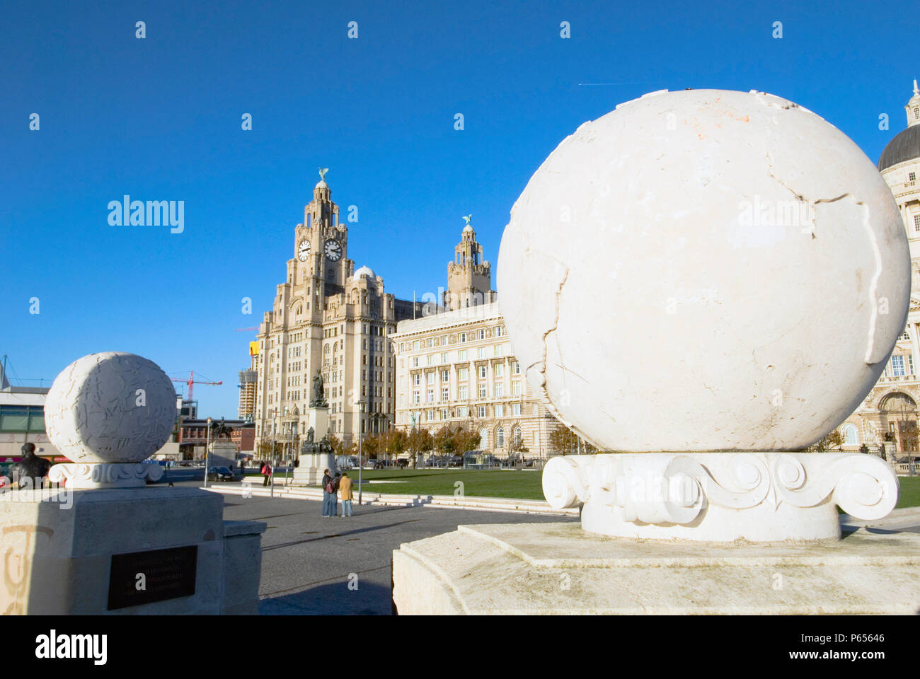 Liver building from Merchant Navy Memorial, Liverpool, UK Stock Photo ...