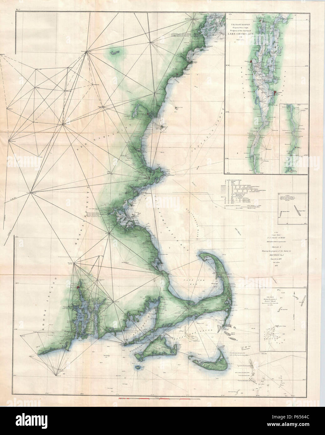 1873 U.S. Coast Survey Chart of Map of Cape Cod, Nantucket, Marthas ...