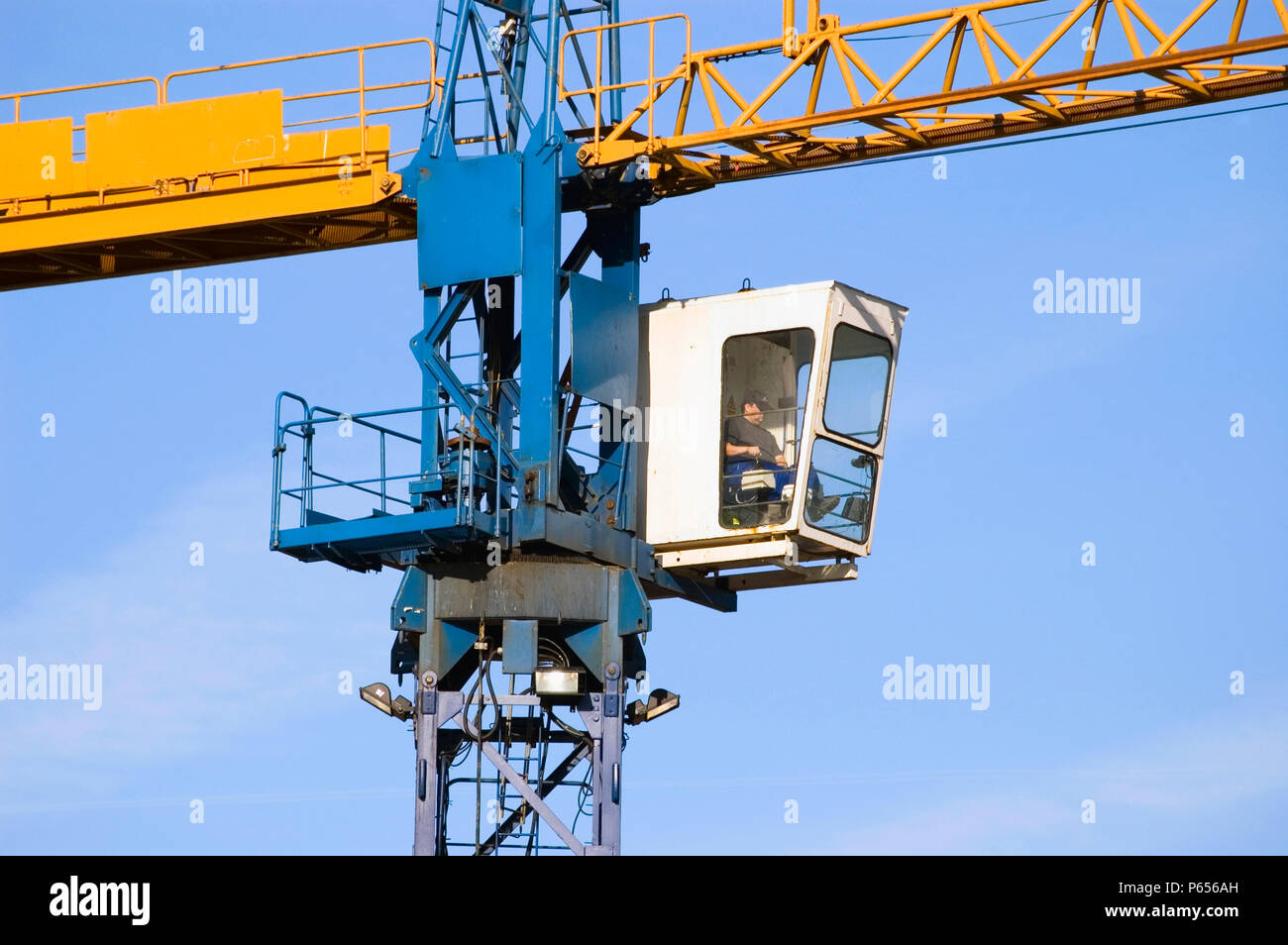Operator in tower crane, UK Stock Photo - Alamy