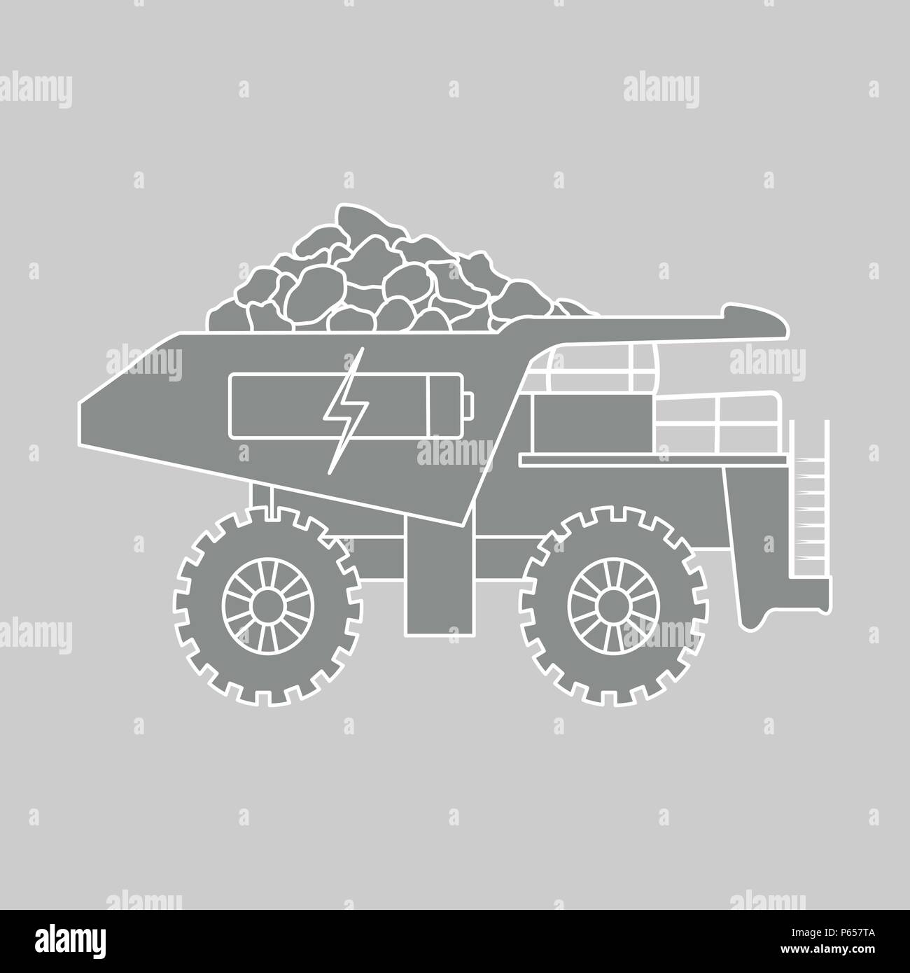 Electric dumper with ore, battery, charge symbol. New transport eco ...