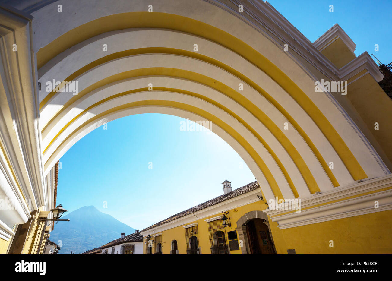 Colonial architecture in ancient Antigua Guatemala city, Central ...
