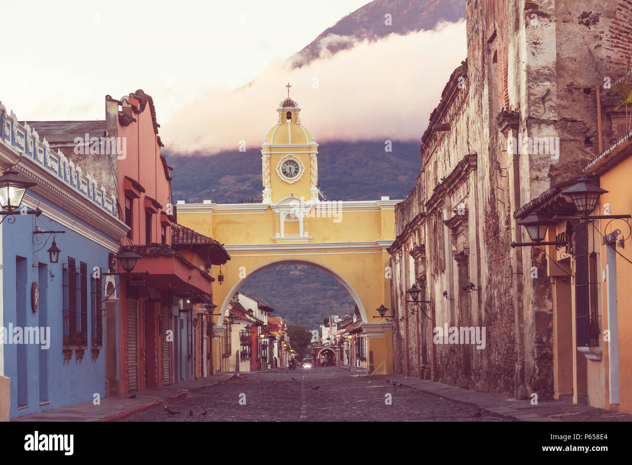 Colonial architecture in ancient Antigua Guatemala city, Central ...