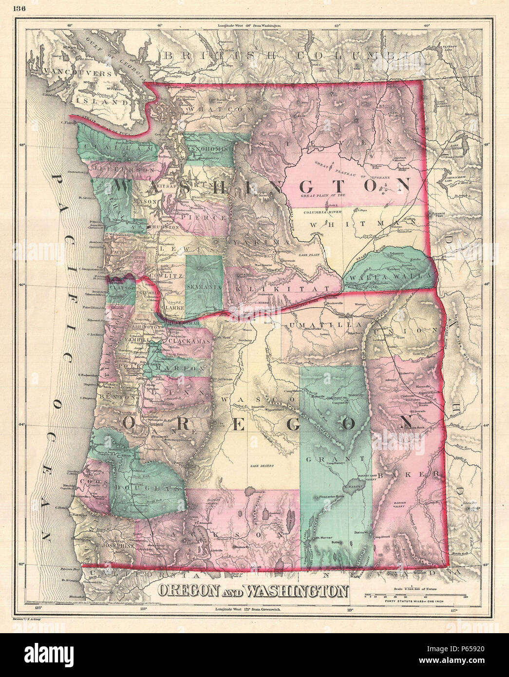 Archival oregon washington map hi-res stock photography and images - Alamy