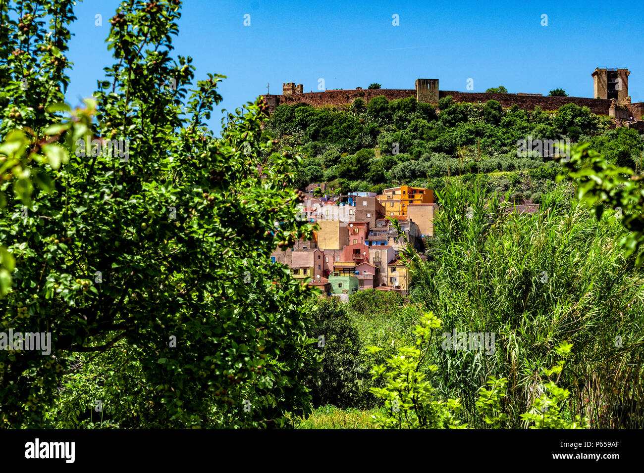 Italy Sardinia Bosa Italy Sardinia Bosa view of the historic center ...