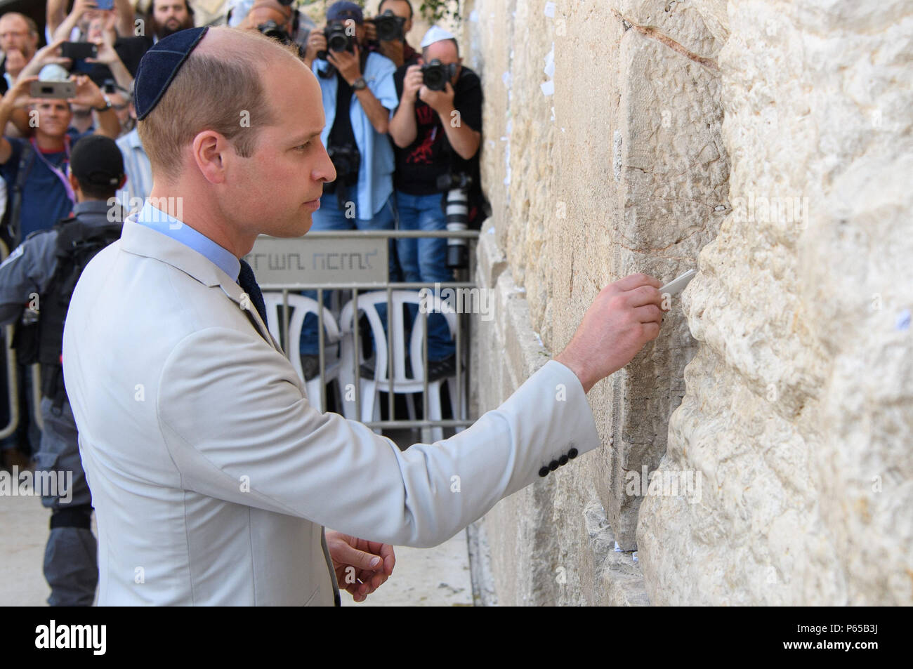 The Duke of Cambridge during a visit to the Western Wall in Jerusalem's Old City, as part of his ...