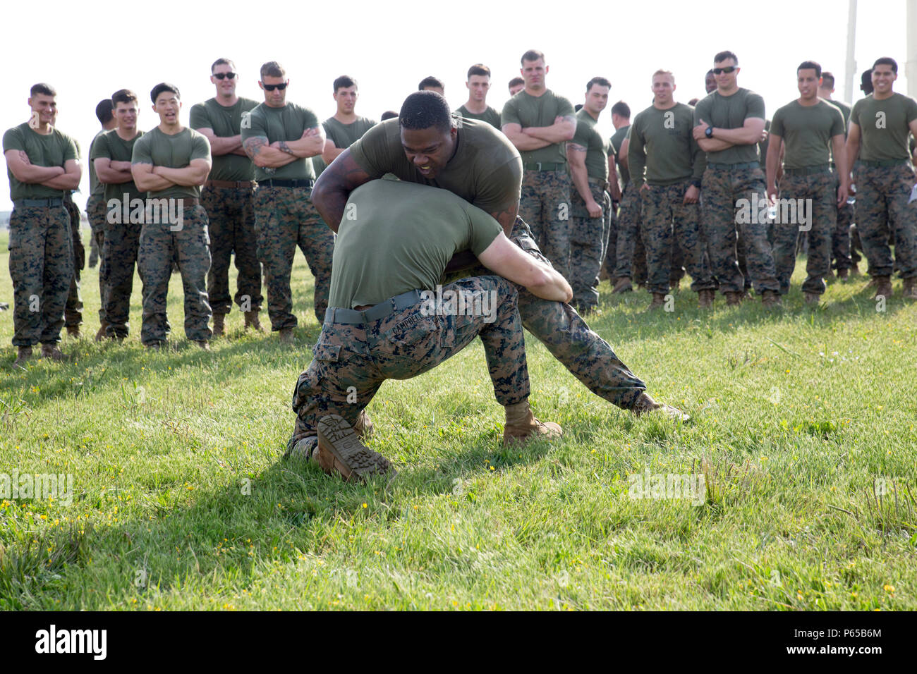 U.S. Marine Corps Cpl. Matiyes Kinker and Cpl. Blake Campbell, squad ...
