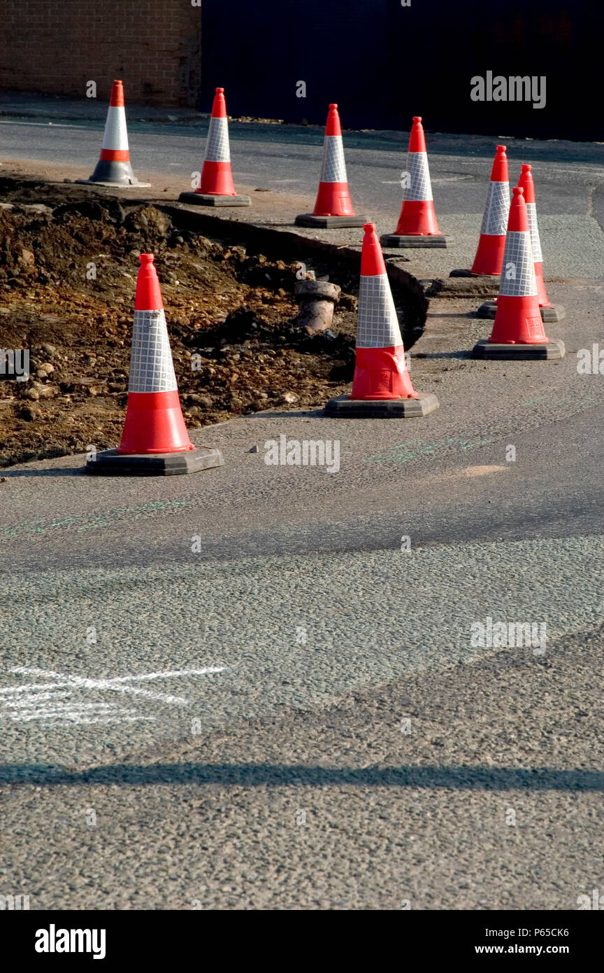 Red cones during road improvement Stock Photo - Alamy