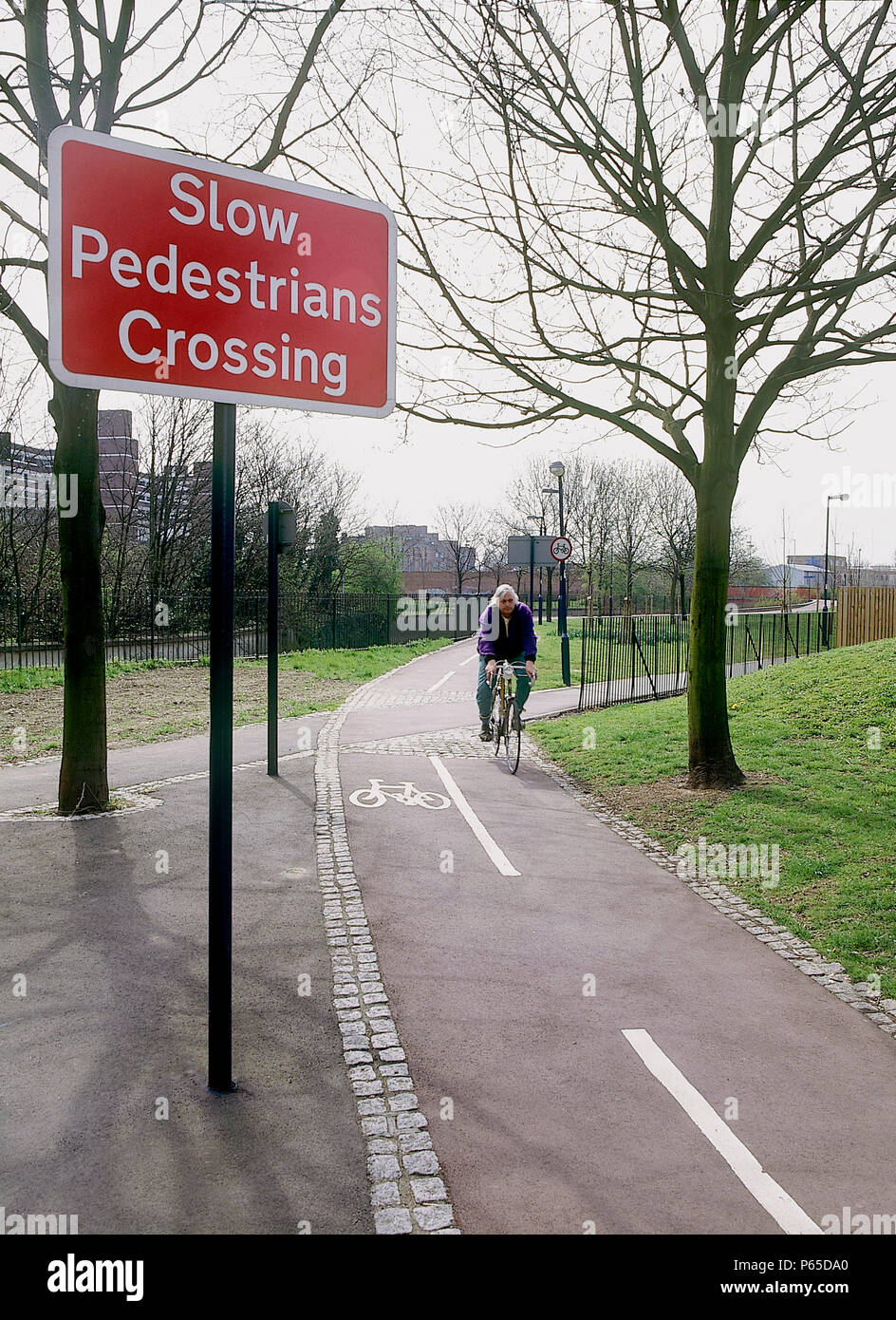 Cycle route crossing footpath. Lewisham, South London, United Kingdom ...