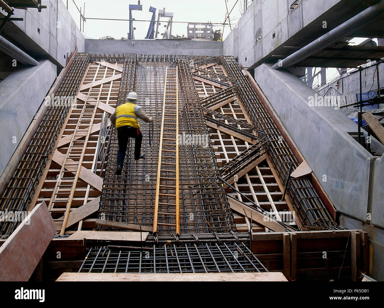 Fixing shuttering and reinforcing prior to concrete pour. Canning Town ...