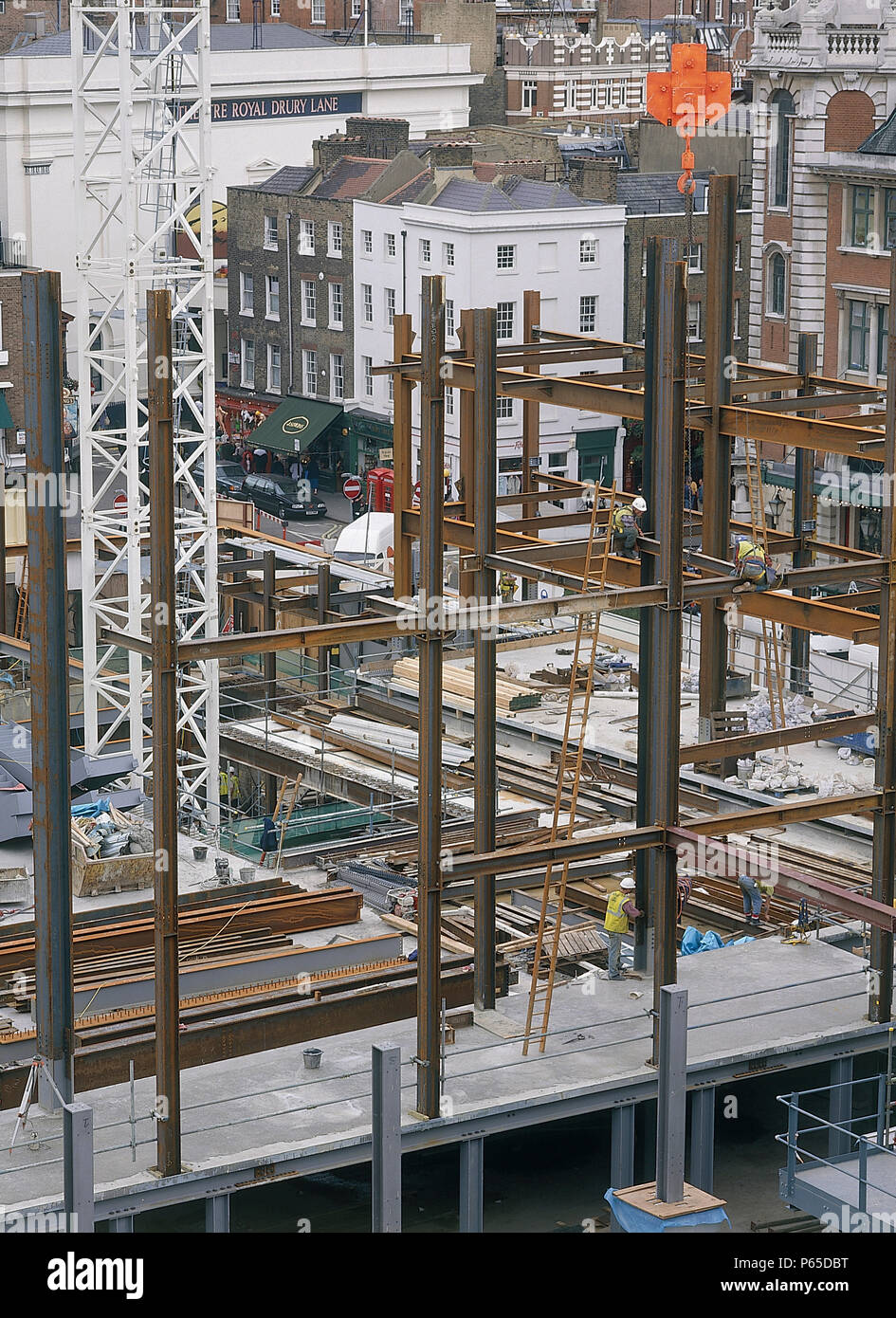 Steelfixers constructing steel framed building at the Royal Opera House ...