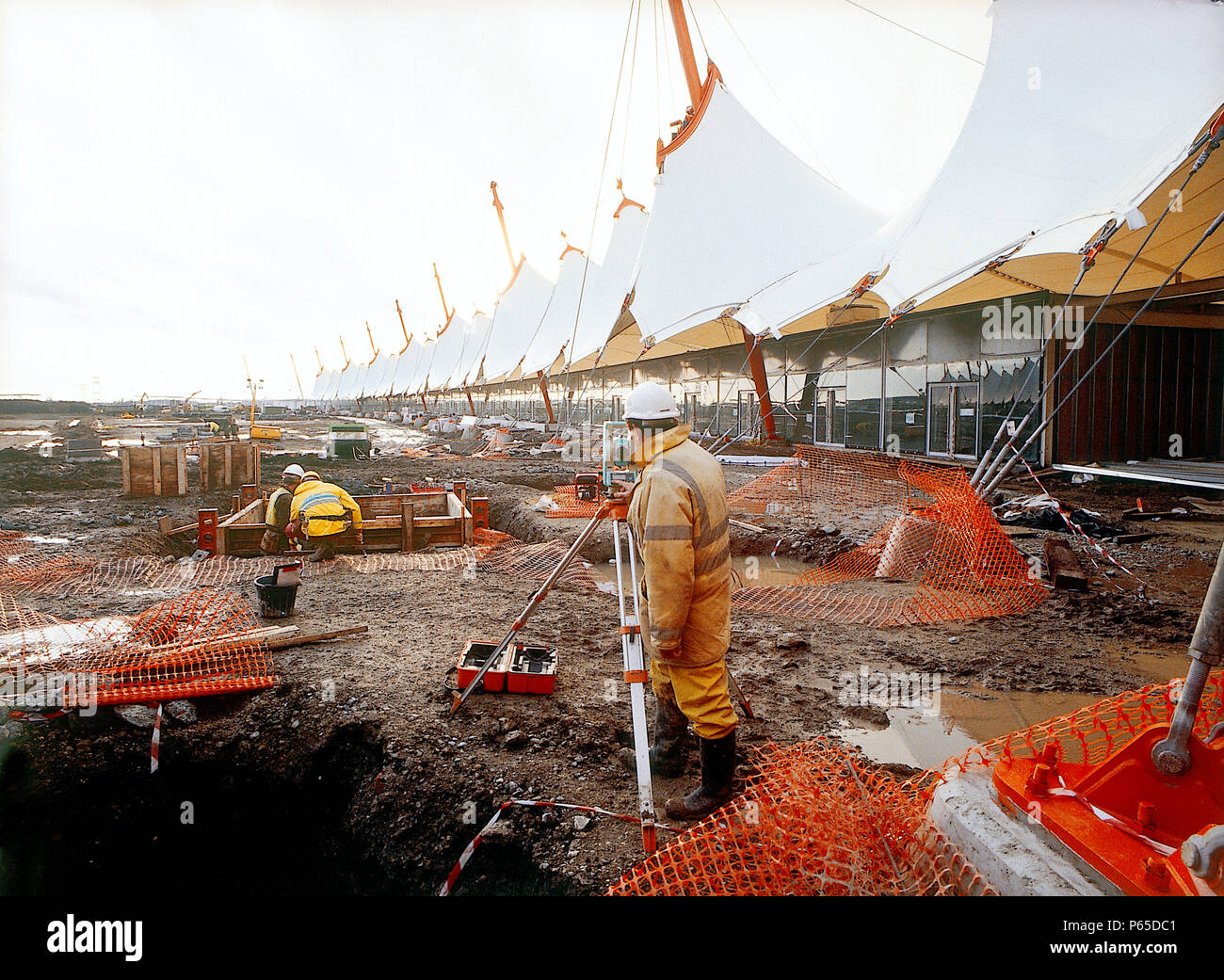Surveying during construction of shopping area at Ashford International ...