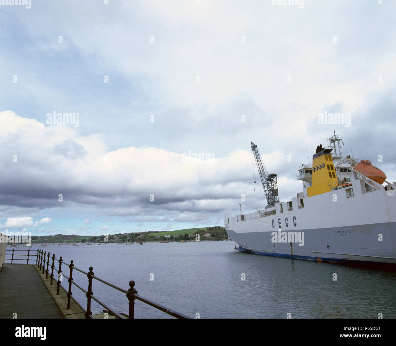 Falmouth lifeboat and cargo ship in Falmouth docks. Cornwall, United ...