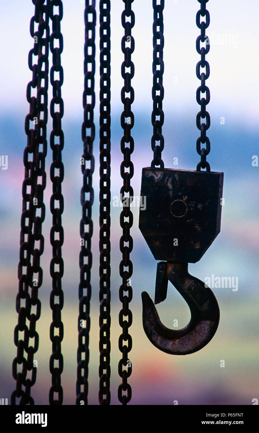 Detail of crane hooks and cable Stock Photo - Alamy