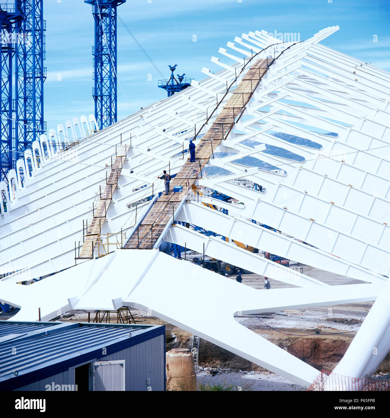 Steel roof frame for the Velodrome at the Athens Olympic site with the ...