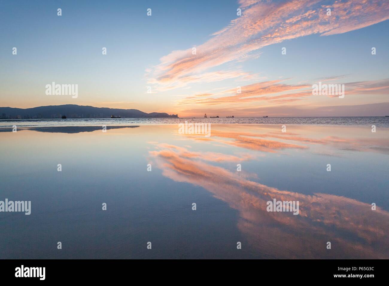 Reflection Sunrise or Sunset View With Orange Cloud and Blue Sky Stock ...