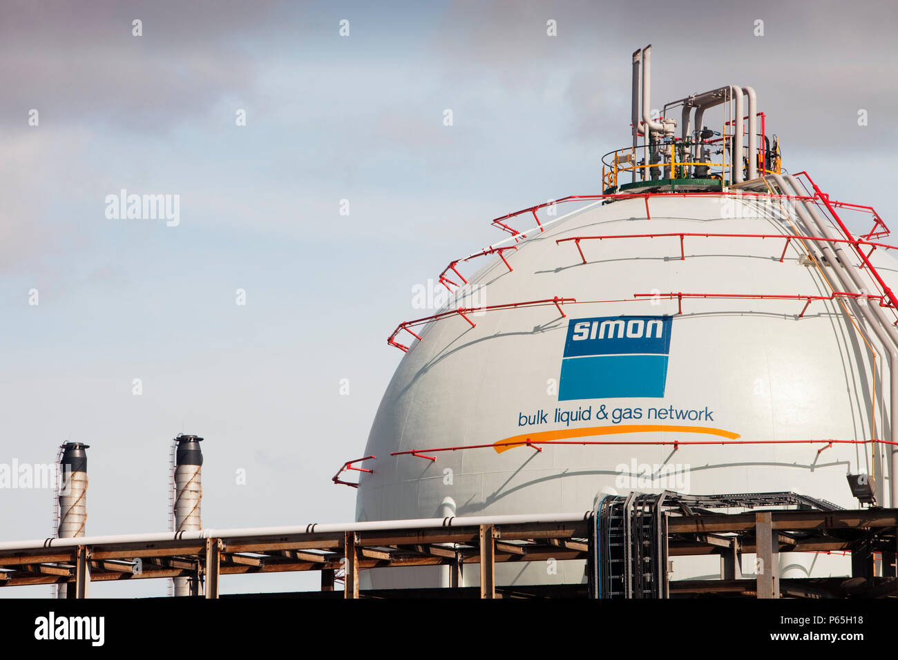 A gas storage vessel at a Petrochemical plant on Teeside, North East ...