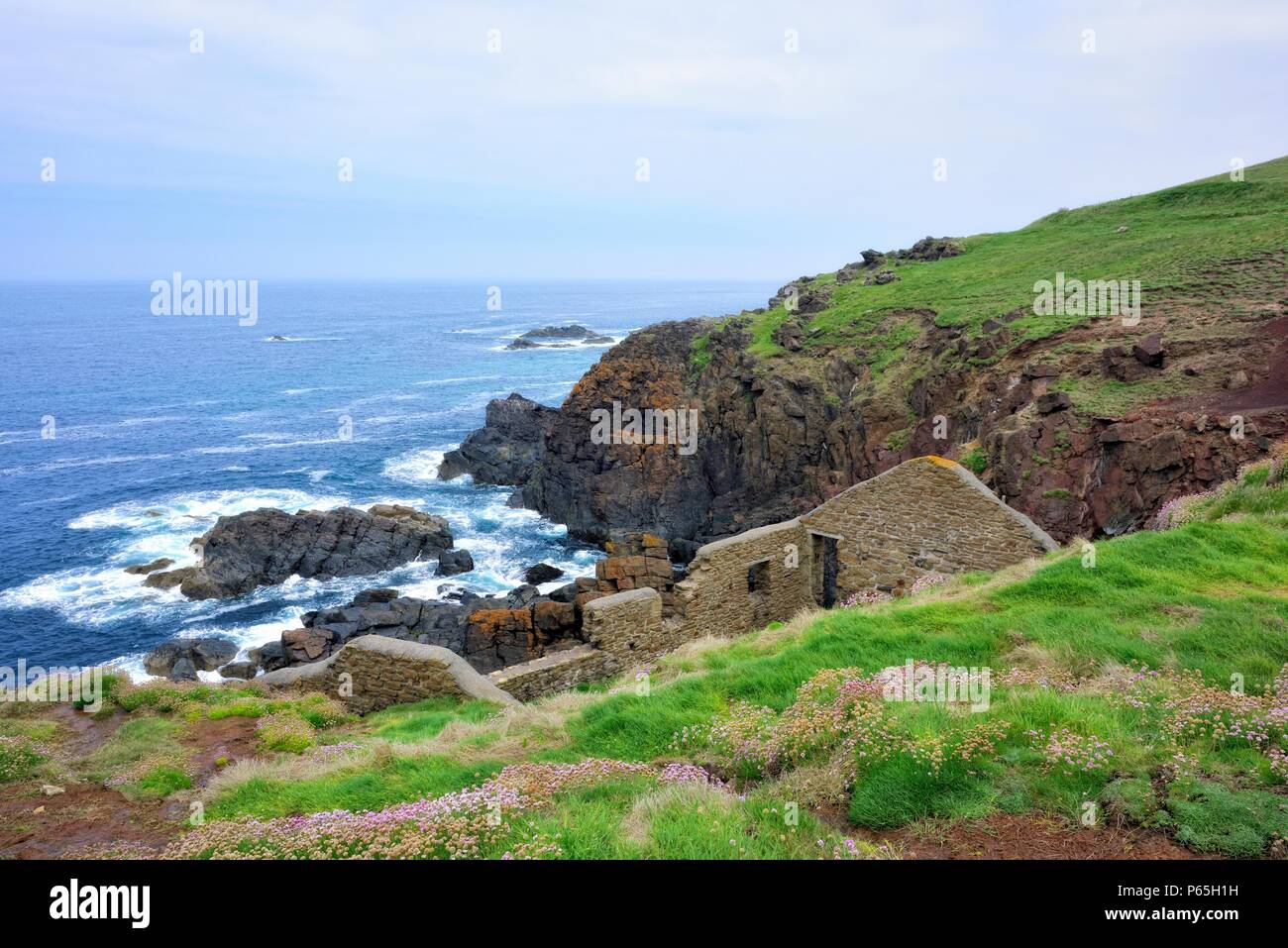 Ruins at the Geevor Tin mine,Pendeen,West Penwith,Cornwall,England,UK ...