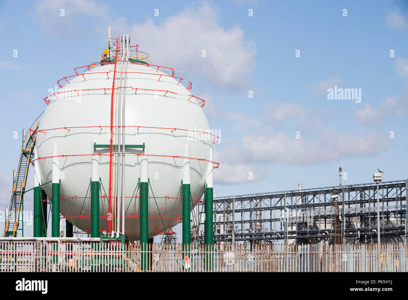 A gas storage vessel at a Petrochemical plant on Teeside, North East ...