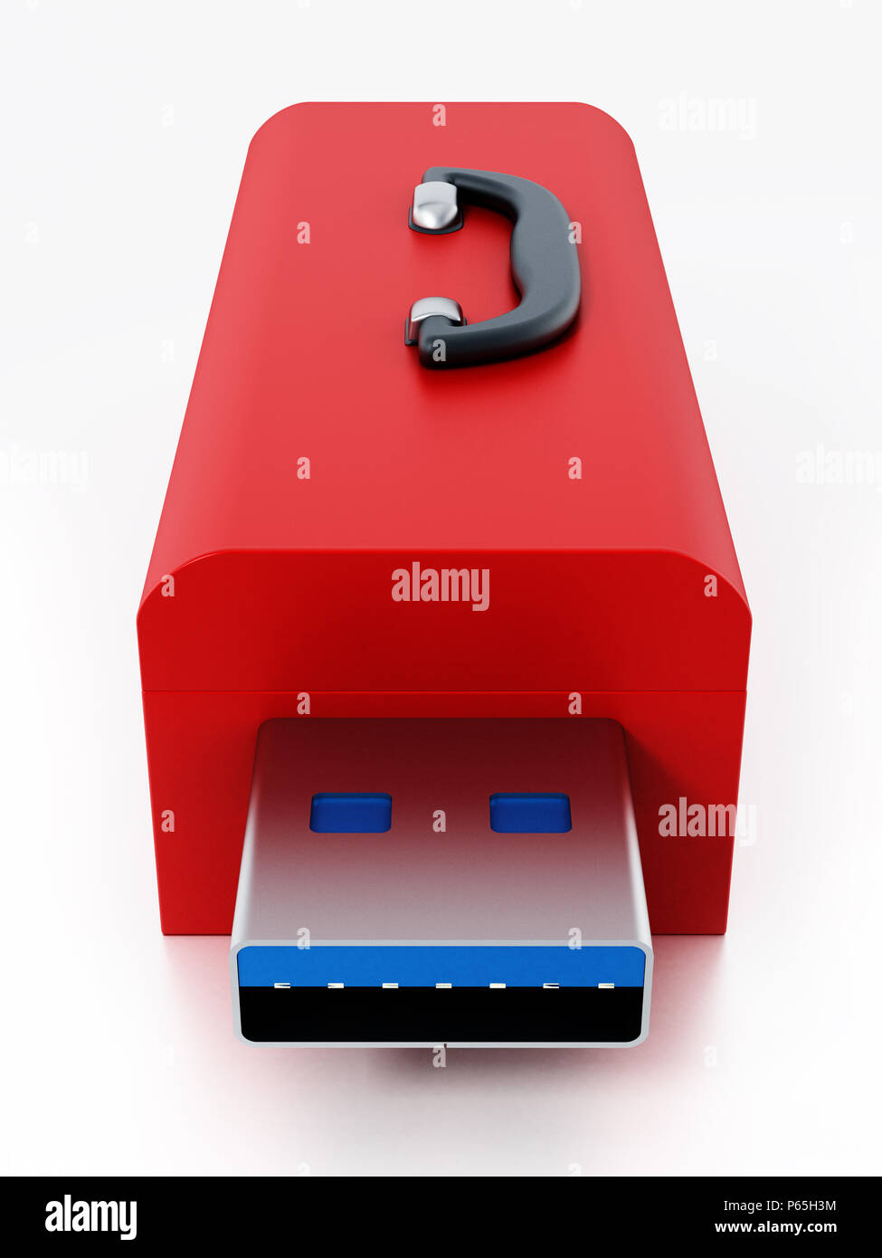 Red toolbox with usb 3.0 plug isolated on white background. 3D ...