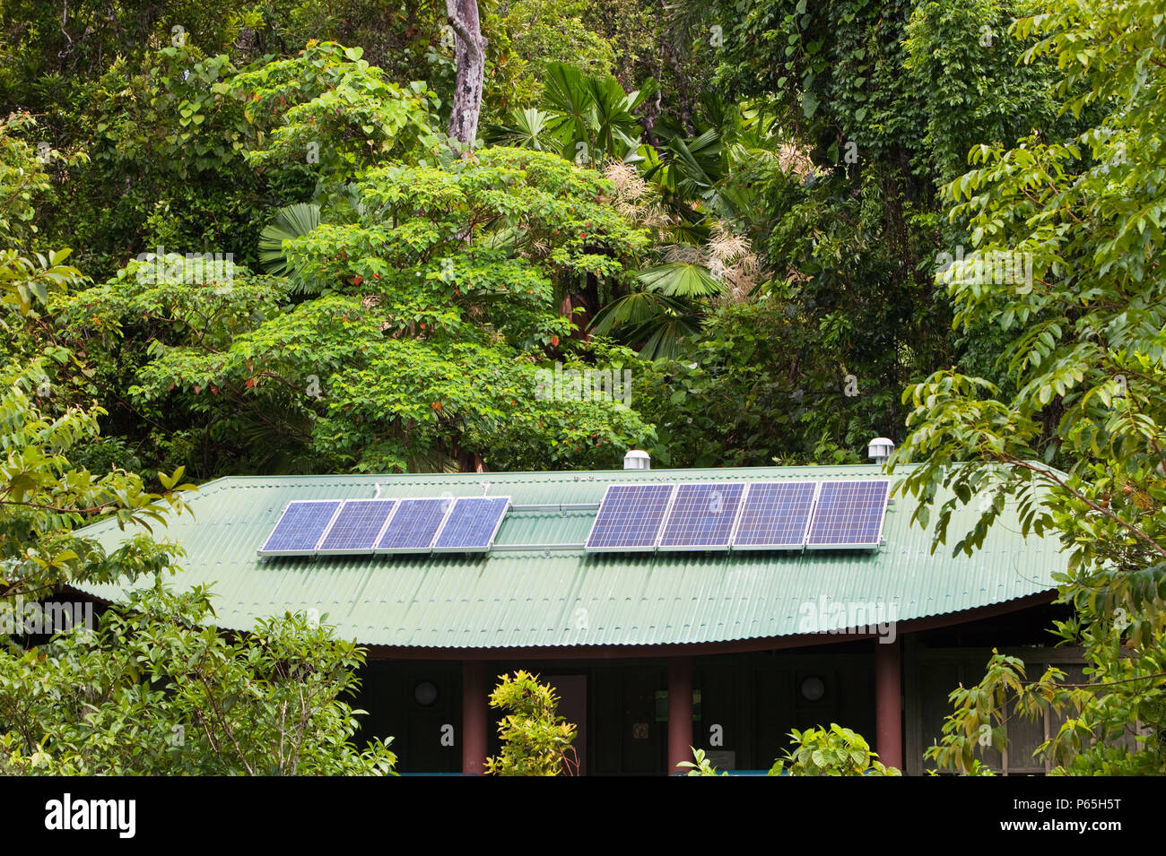 A toilet block with solar panels on the roof in the Daintree rainforest ...