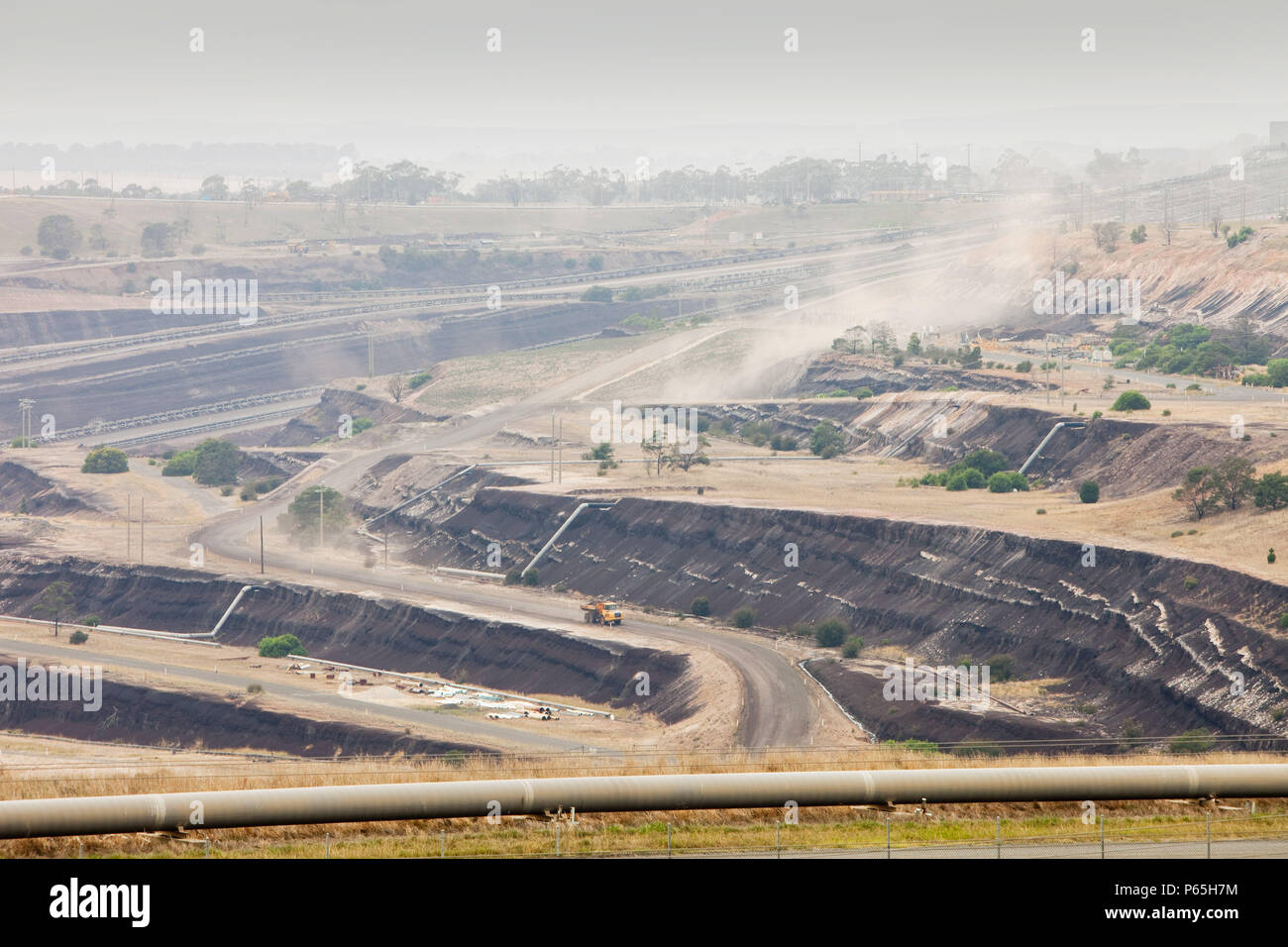 An open cast coal mine in the Latrobe Valley which has massive coal ...