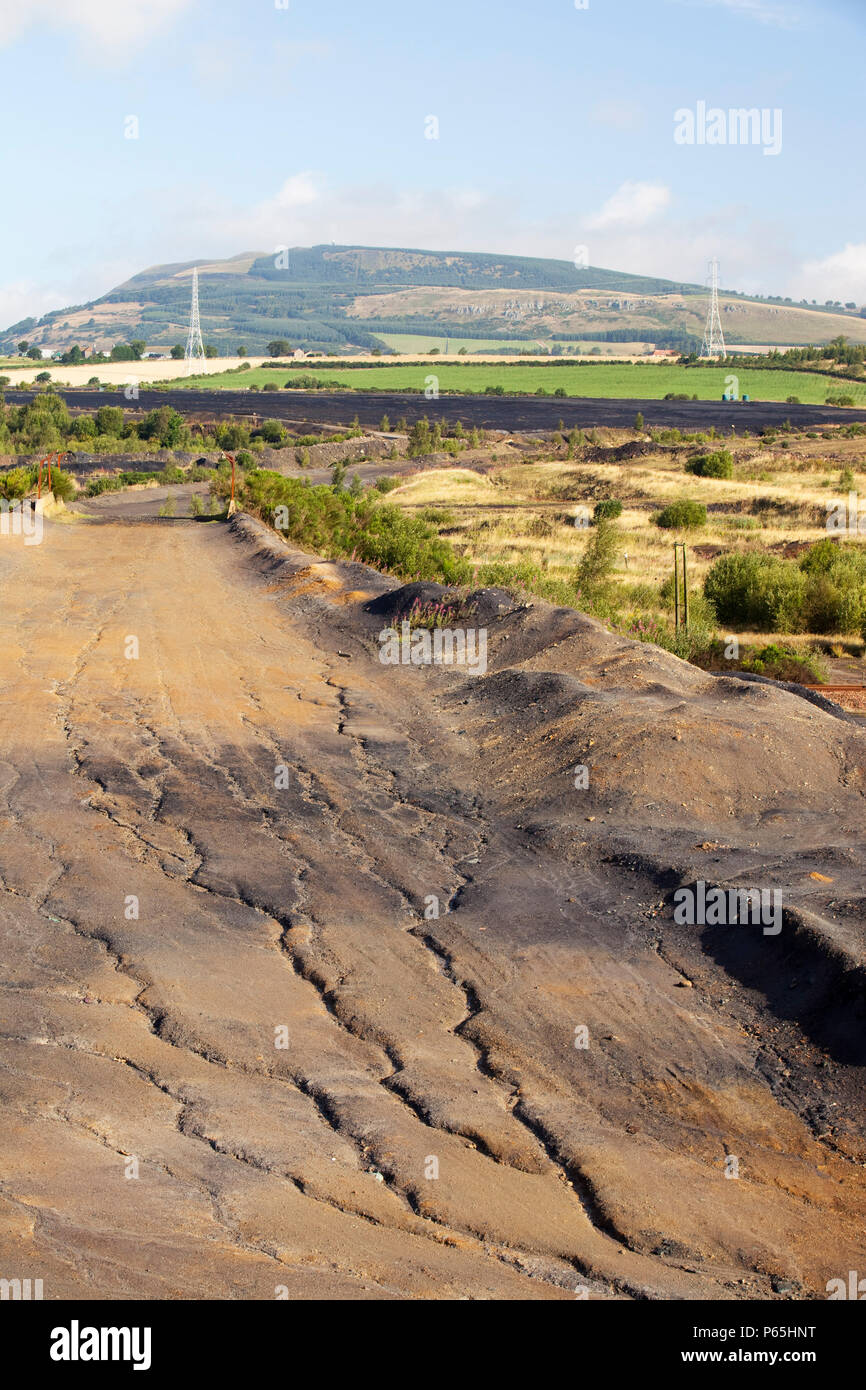 Spoil left by open cast coal mining at the abandoned Westfield mine in ...