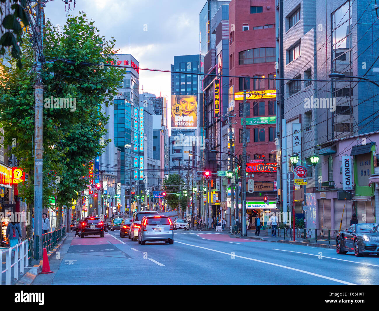 Tokyo street view in the evening - TOKYO / JAPAN - JUNE 17, 2018 Stock ...