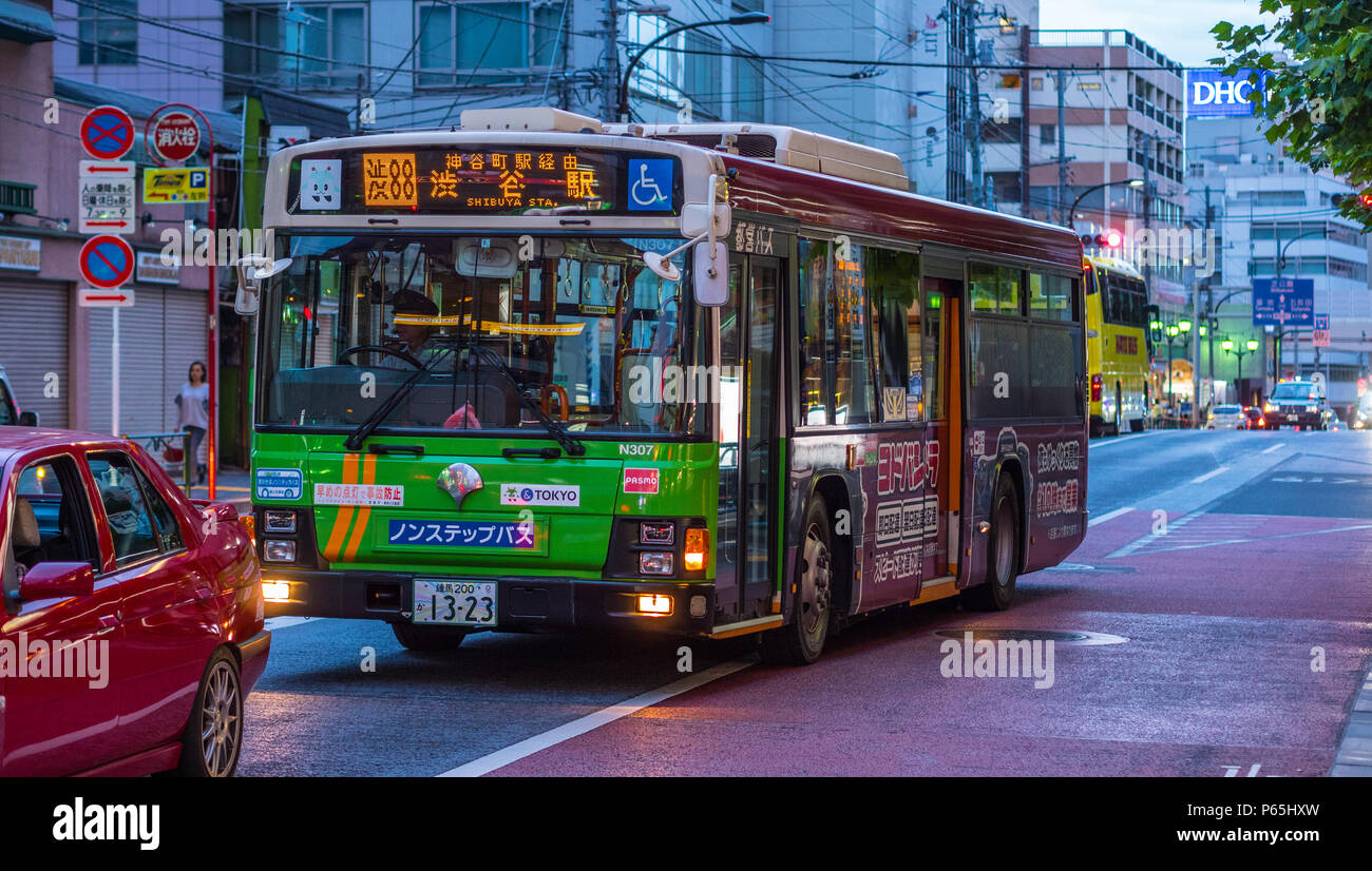 Public transport bus in Tokyo - evening view - TOKYO / JAPAN - JUNE 17 ...